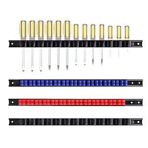 CASOMAN 4 pcs Screwdriver Organizer and Wrench Organizer, Hand Tool Holder, Plastic Rail Wrench Hanger with Clips