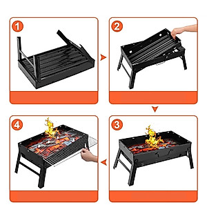 TAMYID Charcoal Grills, Folding Portable Barbecue Charcoal Grill Stainless Steel Small Mini BBQ Tool Kits For Outdoor Cooking Camping Picnics Beach