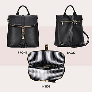 Miztique The Diana Backpack Purse for Women, Flap Over Tote Bag, Soft Vegan Leather - Black