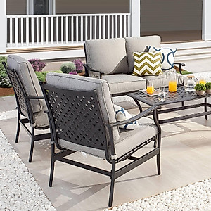 PatioFestival Patio Conversation Set 4-Piece Cushioned Outdoor Furniture Sets with All Weather Frame for Porch Backyard Lawn(Grey)