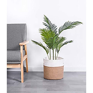 ZFRXZ Cotton Rope Storage Baskets with Handles Set of 2, Laundry Basket Hamper for Baby Toys Blankets, Decorative Woven Plants Basket, Cube Bins Containers Organizers 11"x11" (White-Jute)