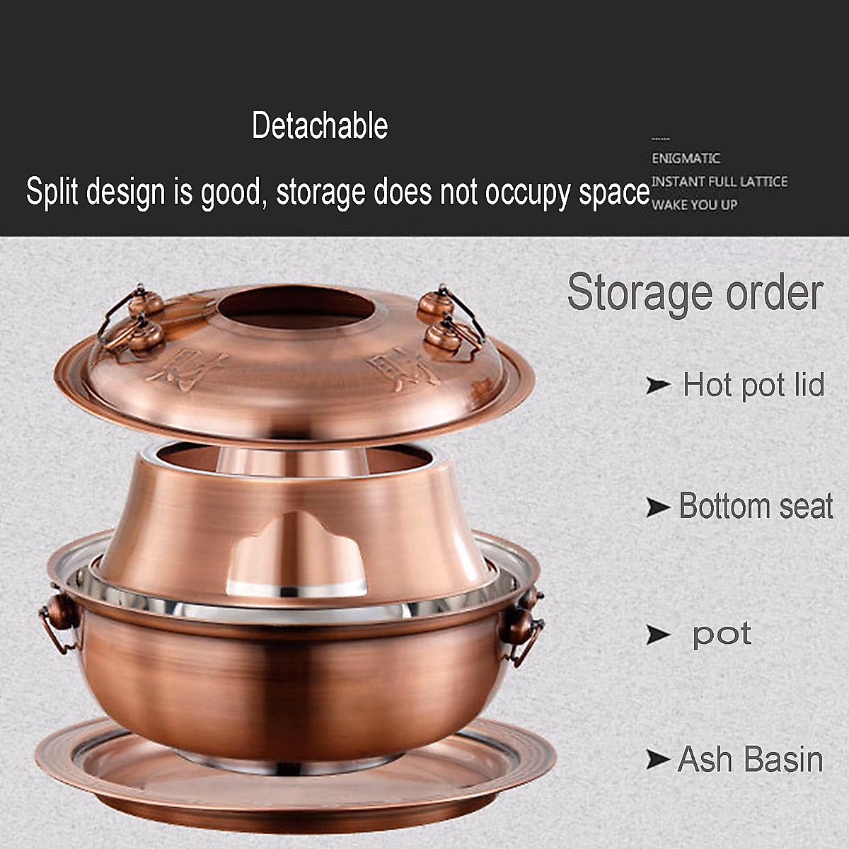 304 Stainless Steel Copper Hot Pot,Old Beijing Charcoal fire Boiler Outdoor Cooker Picnic Cooker Multi-Person Hot Pot,Silver,32cm