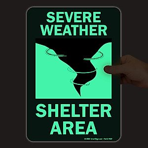 SmartSign "Severe Weather, Shelter Area" Label | 7" x 10" Glow-in-The-Dark Laminated Vinyl Sticker, Made in USA