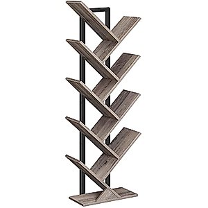 HOOBRO Tree Bookshelf, 9-Tier Bookcase Wooden Shelves, Floor Standing Storage Rack, for Display of CDs, Books in Living Room, Home Office, Wood Storage Rack for Bedroom, Greige BG08SJ01G1