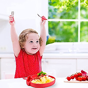 Baby Led Weaning Supplies Pinko Coral Silicone Baby Self Feeding Utensils with Suction Bowl Divided Plate Adjustable Baby Bib Soft Spoon Fork with Lid Drinking Cup Utensil