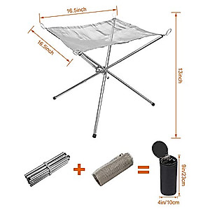 Hoedia Portable Fire Pit Outdoor 16.5 Inch Camping Fire Pit Foldable, Steel Mesh Fire Pits Fireplace for Camping, Outdoor, Patio, Backyard and Garden (Silver)
