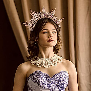 COSUCOS Spike Halo Crown Headpiece - Gold Sunburst Headwear Queen Headband Virgin Mary Headpiece for Women Wedding Photoshoot Hallowoon Cosplay Renaissance Costume