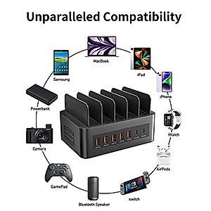 100W USB C Charging Station for Multiple Devices, Nexwell 7-Ports Smart USB Charging Docking Organizer Compatible with MacBook Air, iPhone, iPads, Samsung, Android Phone and Tablets (Cables Included)