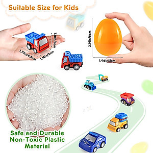Duchong Prefilled Easter Eggs with Cars Toys for Easter Eggs Hunt, 24 Packs 2.8“ Plastic Eggs with Pull-Back Construction Vehicles, Easter Theme Party Favor, Easter Basket Stuffers for Boys Girls