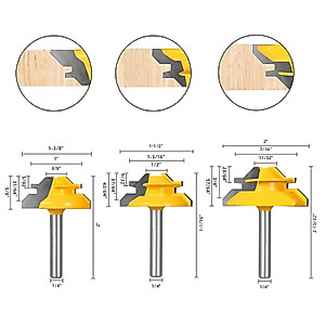 TOEVER 1/4 Inch Shank Router Bit，45 Degree Lock Miter Router Bit , for 31/64", 37/64",3/4" Cutting Height,3-Piece Joint Router Bits, Wood Milling Cutter Glue Joint Tools Set(3PCS 1/4 Shank)