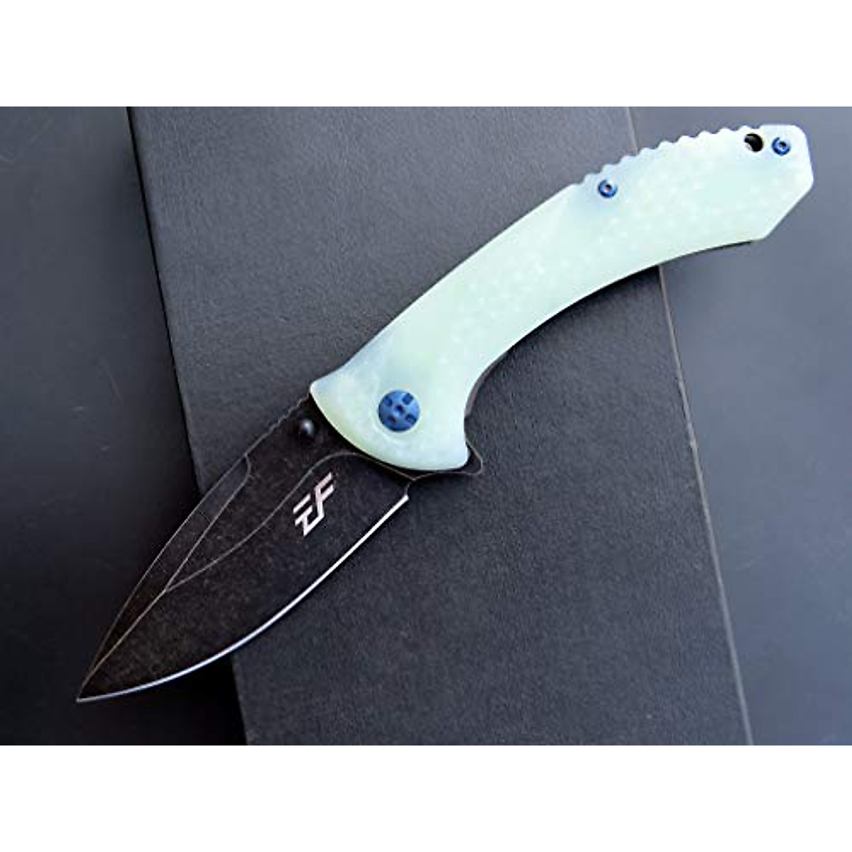 Eafengrow EF927 Pocket Knife D2 Steel Blade with Black-Oxide Coating Outdoor EDC Knife G10 Handle for Camping Work (Jade)