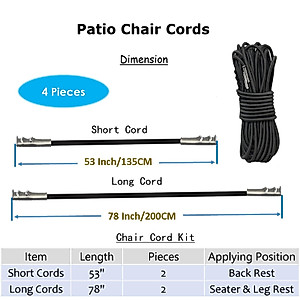Zero Gravity Chair Cord Replacement, 4 Pack, Elastic Cord for antigravity Chair, Patio Recliner Chair, Lawn Bungee Chair, Beach Chair, Lounge Chair, Outdoor String Chair, Nylon Stretch String Cord