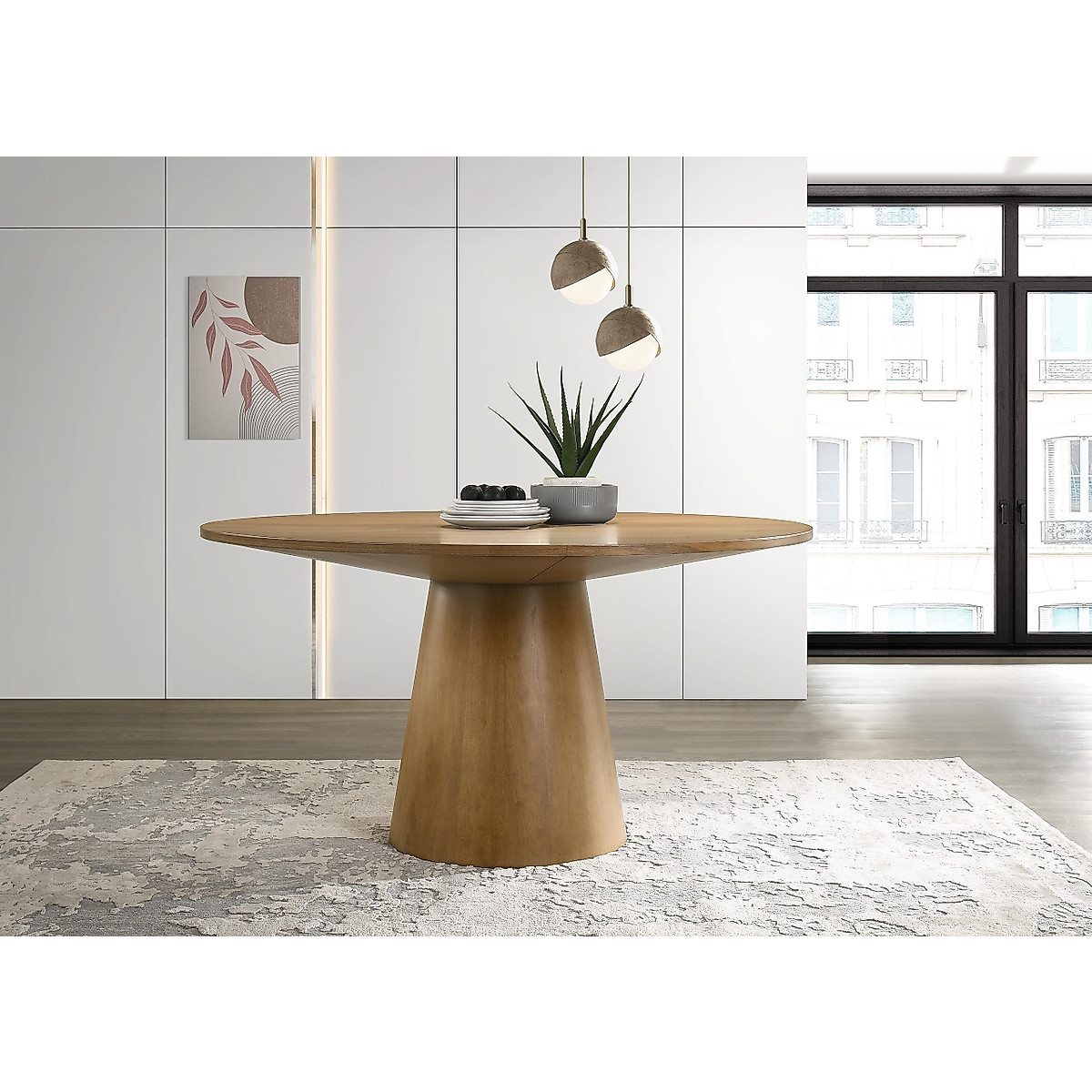 LILOLA LIVING Jasper Driftwood Finish 47" W Contemporary Round Dining Table with Pedestal Base