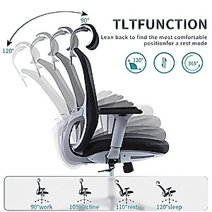 KARXAS Ergonomic Office Chair High Back Desk Chair with Adjustable Lumbar Support, Headrest & 3D Metal Armrest - 130° Rocking Mesh Computer Chair（Black&Grey）