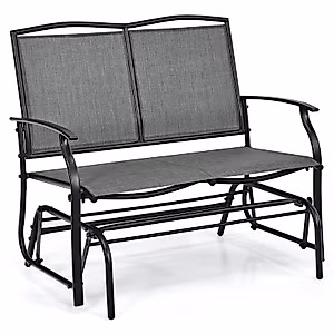 Giantex Patio Glider Benches for Outside, Swing Glider Chair with Steel Frame, 400 LBS Capacity, Patio Swing Rocker, 2-Person Loveseat for Backyard, Poolside, Lawn, Balcony, Porch Glider Bench(Gray)