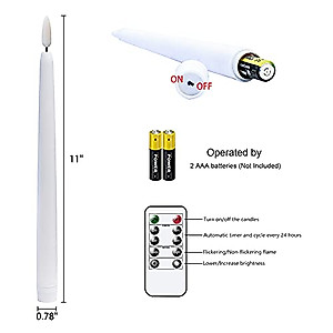 Wondise Flameless Flickering Taper Candles with Remote and Timer, 11 Inch Battery Operated Real Wax 3D Flame White Window Candle for Christmas Home Decoration, Set of 4(D0.78 inch x H11 inch)