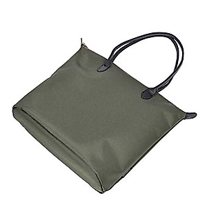 Premium Large Nylon Tote Water Resistant Top Zip Shoulder Bag Handbag, Army Green