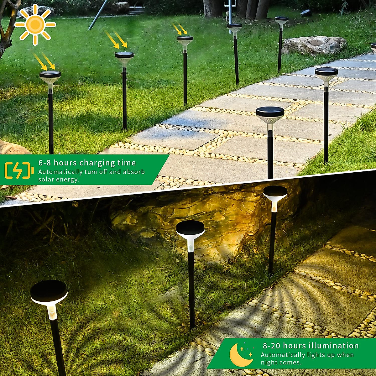 Buloti Solar Pathway Lights, 6 Pack 3 Lighting Modes Solar Outdoor Lights Pathway, Bright Solar Garden Lights Outdoor Waterproof Warm White Solar Path Lights for Walkway, Yard Landscape Lighting