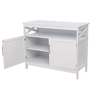 Aoerte Kitchen Sideboard Storage Cabinet, Large Dining Buffet Server Cupboard Cabinet, Console Table with Display Shelf and Double Doors, Idea for Kitchen and Dining,White