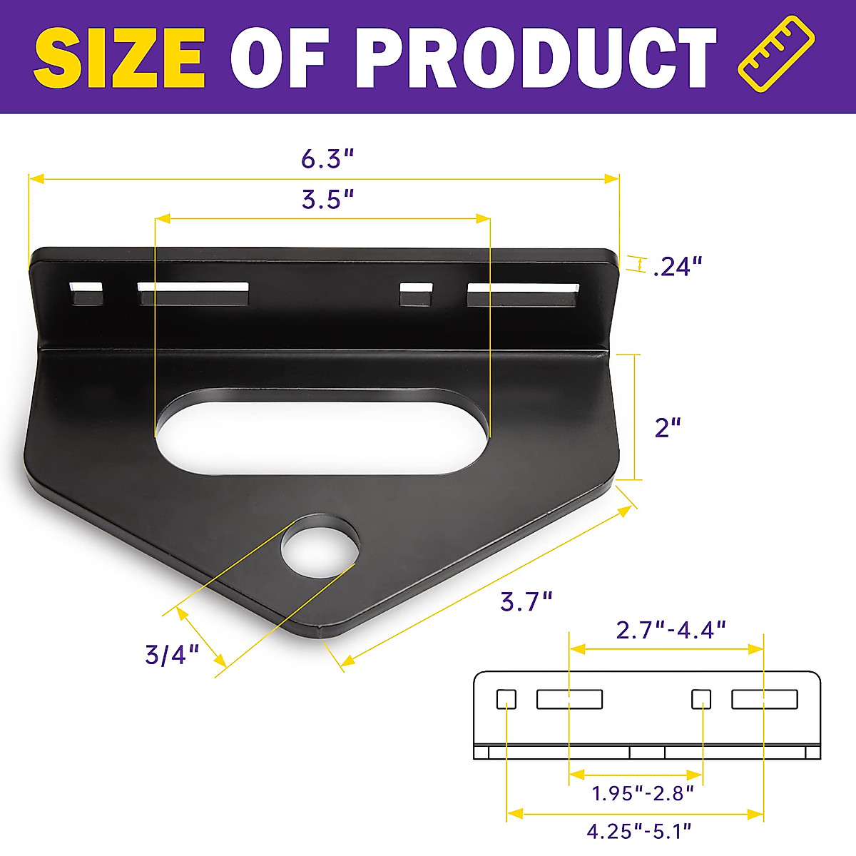 Zero Turn Mower Trailer Tow Hitch, 1/4"(6mm) Thick Heavy Duty Steel Universal Lawn Trailer Hitch 2"-5.1" Hole Center, Versatile Chain Slot Rugged Steel Trailer Hitch Included Carriage Bolt Hardware