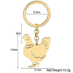 LONYOO Novelty Rooster Hen Chicken Keychain Stainless Steel Chicken Keyring Gifts for Girls Women Purse Car Key Charms (Gold Plated)