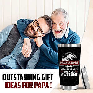 OASSIE Father's Day Gifts For Dad from Daughter Son - Saurus Papa 20 oz Stainless Steel Insulated Coffee Tumbler with Lid - Fathers Day Christmas Birthday Gifts For Dad Father Papa, Cool Stuff for Men