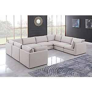 Meridian Furniture 688Beige-Sec8A Mackenzie Collection Modern | Contemporary Linen Textured Upholstered Modular Sectional, Beige, 160" W x 120" D x 35" H