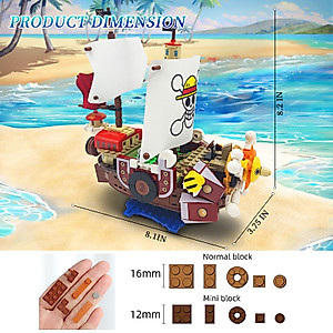 JESGO One Piece Anime Thousand Sunny Ship Building Kit, Featuring 9 Main Action Figures with LED Light Not Compatible with lego, One Piece Merch Pirate Boat Blocks Ideal Gift for Kid, Adult(432 PCS)