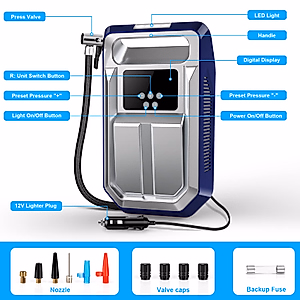 Tire Inflator Portable Air Compressor Tire Air Pump for Car Tires - Car Accessories, 12V DC Auto Pump with Digital Pressure Gauge, Emergency LED Light for Bicycle, Motorcycle, Balloons