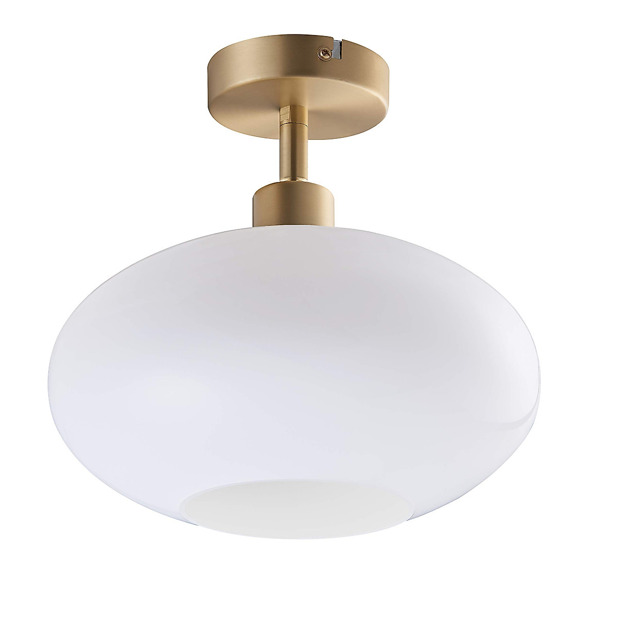 NW Archiology Semi Flush Mount, Modern Ceiling Light with Opaline Glass Shade&Brass Metal Base Layer, Light Fixture for Dining Room, Bedroom, Cafe, Bar, Hallway, Passway