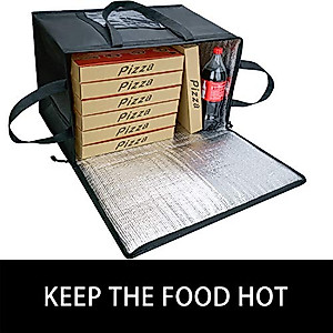 Insulated Food Delivery Bag for Hot and Cold Meal, Grocery Tote Insulation Bag for Catering, Large Pizza Warmer Black 2 Pack