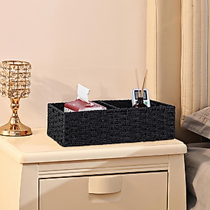 Vagusicc 2-Section Wicker Storage Basket, Hand-Woven Paper Rope Wicker Baskets, Toilet Tank Basket, Baskets for Organizing, 2-Pack, Black