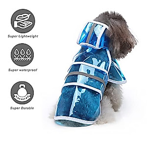 KTHZI Dog Raincoat Adjustable Pet Waterproof and Windproof Clothes Lightweight Rain Jacket Poncho for Hoodies with Strip Reflective(D Blue,Medium，YY31)