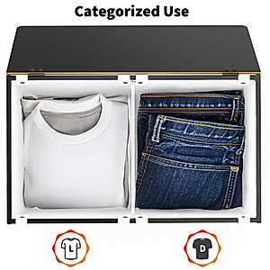 Laundry Hamper with Lid 2 Section, Double Laundry Basket Separation Organizer with Cover, Dirty Clothes Hamper, Large Capacity Iron-Made Laundry Sorter Laundry Room Organization