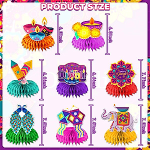 8pcs Diwali Table Decorations, Diwali Party Decorations Honeycomb Centerpieces Happy Diwali Decorations for Indian Festival Diwali Rangoli Decorations Deepavali Decorations Table Topper cocomigo