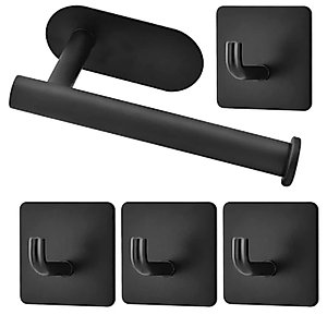 Naroote Toilet Paper Roll Holder Black Stainless Steel Compact Toilet Paper Towel Holder with Adhesive Hook Hotel