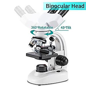 Compound Binocular Microscope,WF10x and WF25x Eyepieces,40X-2000X Magnification, LED Illumination Two-Layer Mechanical Stage,Microscope for Adults