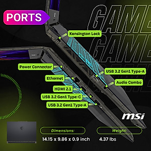 MSI Cyborg 15 2023 Gaming Laptop, 144Hz 15.6" FHD, Intel Core i7-13620H(>i9-12900H, 10 Cores, Upto 4.90 GHz), GeForce RTX 4050, Backlit Keyboard, RJ45, Windows 11 Pro, Black(64GB DDR5 RAM | 2TB SSD)