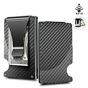 Calicob Carbon Fiber Wallet RFID Slim Minimalist Metal Elegant (Black)