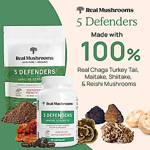 Real Mushrooms Turkey Tail (45g) and 5 Defenders (45g) Mushroom Extract Powder Bundle - Mushroom Supplement for Immune Strength - Vegan, Non-GMO Immunity Supplement