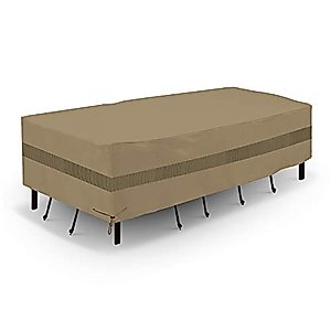 SunPatio Patio Furniture Set Cover, Heavy Duty Waterproof Outdoor Rectangular Table and Chairs Cover for Dining Set, Fade Resistant Deck Conversation Sectional Set Cover, 90''L x 60''W x 30''H, Taupe