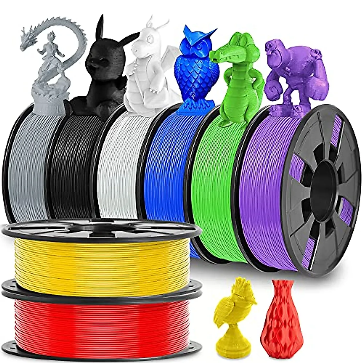 8 Pack 3D Printer Filament, 1.75mm PLA 3D Printing Filament in Total 2KG, 8 Colors Dimensional Accuracy +/- 0.03 mm Widely Compatible for 3D Printing