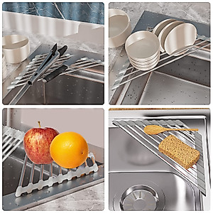 TPMXEMR Roll Up Dish Drying Rack, Over The Sink Dish Drying Rack Heat-Resistant Anti-Slip, 20.5" L x 13.1" W Heavy Duty Silicone Wrapped Steel Rods Dish Drying Rack for Kitchen Counter