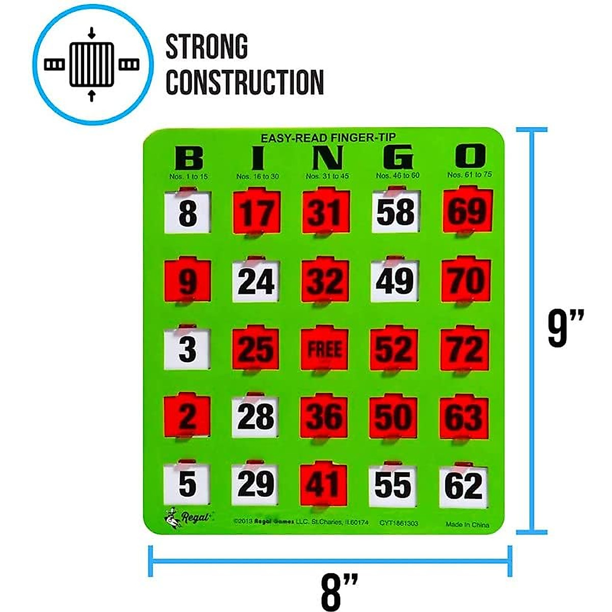 Regal Bingo Bingo Cards with Sliding Windows - Green Reusable & Large Bingo Cards - Ideal for Family Fun Bingo Game Night - No Chips & Daubers Needed - 25 Pcs