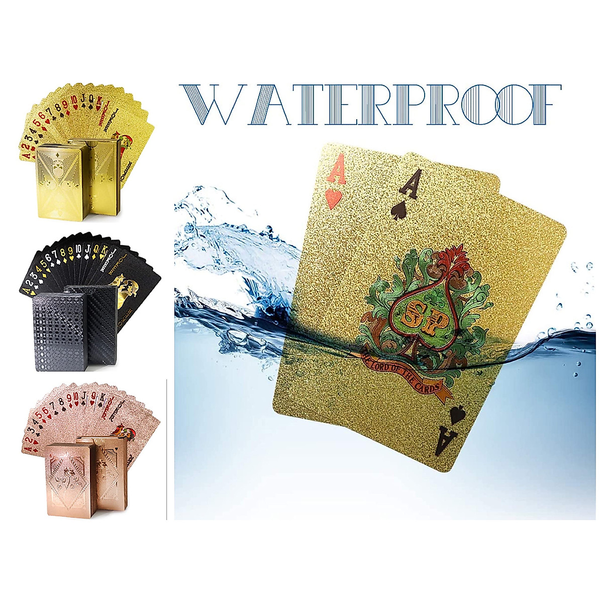 MINGRI 3 Decks Waterproof Playing Cards Plastic Deck of Playing Poker Cards Cool Black Rose Gold Playing Cards Themed Standard Playing Cards Game Luxury Unique Playing Cards for Adults