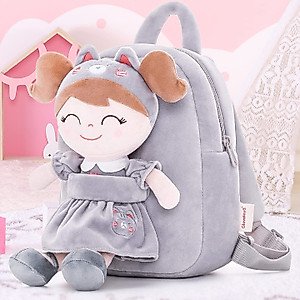 Gloveleya Cat Backpack Toddler Backpack Soft Plush Backpack with Plush Doll Gray
