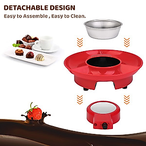 Beyoung Electric Fondue Pot,Chocolate Fondue Maker With Temperature Control and Detachable Serving Trays Great for Dipping Snacks,Bread in Chocolate,Meaningful Birthday Wedding Day Gift,Red