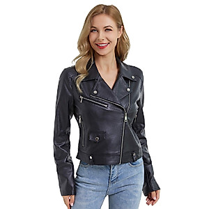 DIASHINY Black Cropped Faux Leather Jacket For Women PU Slim Zip Up Moto Biker Coat Motorcycle Crop Short Jacket 013 Medium