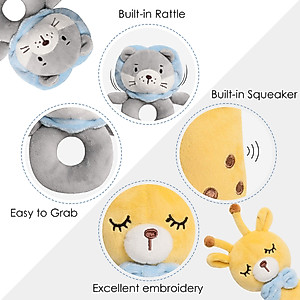 TILLYOU Plush Rattle Toys for Baby - Soft Plush Stuffed Animal Rattle for Newborns, Rattle Shaker Set for Infants, Gifts for Girls Boys, Shaker & Teether Toys for 3 6 9 12 Months, Grey(Yellow)