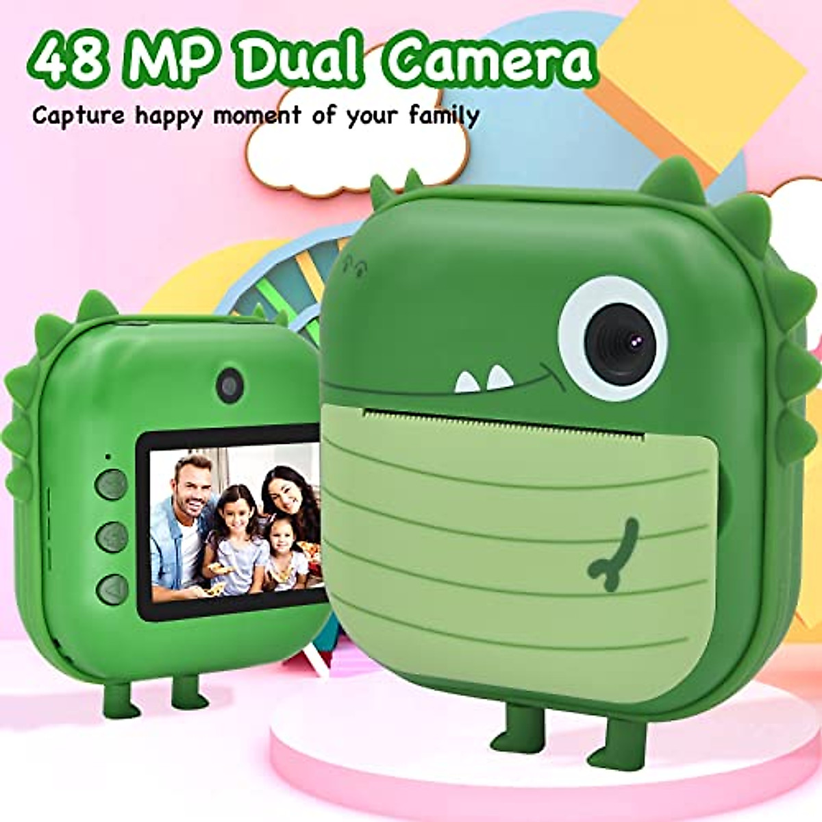 Instant Print Camera for Kids, Zero Ink Kids Camera with Print Paper,Selfie Video Digital Camera with HD 1080P 2.4 Inch Color Screen,3-14 Years Old Children Toy Learning Camera for Birthday, Christmas